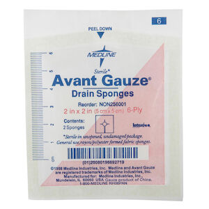 2 Inch x 2 Inch, Sterile Nonwoven Gauze Drain Sponge | Preferred Medical